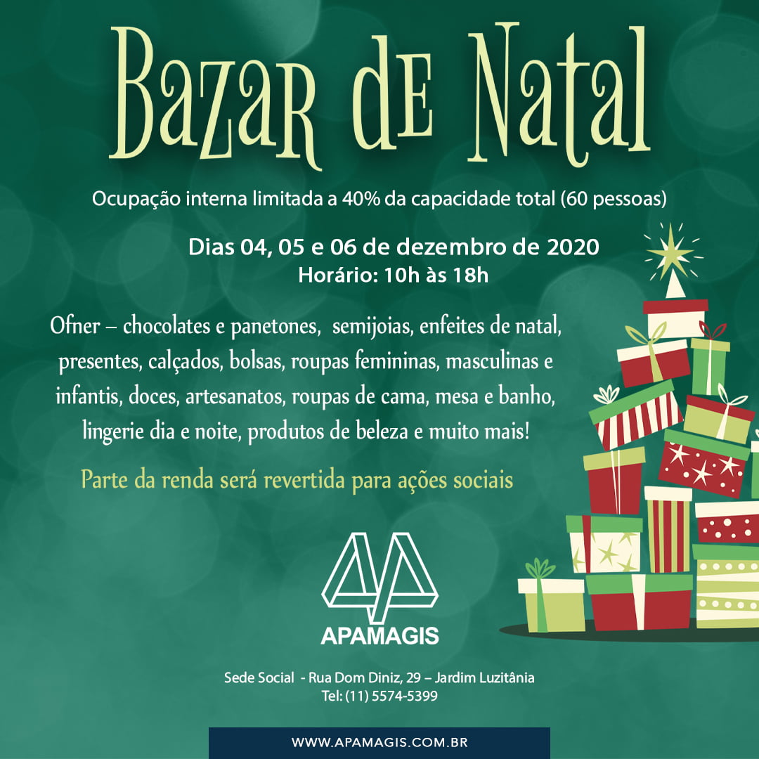 Apamagis promove Bazar de Natal de 4 a 6 de dezembro - Apamagis
